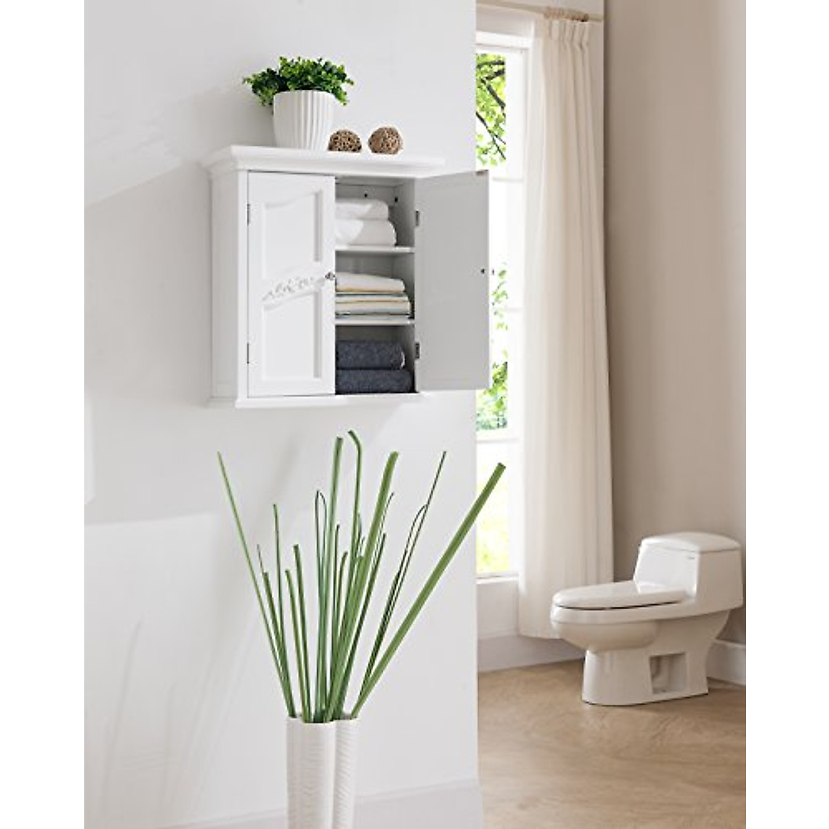 Teamson Home Versailles Removable Wooden Wall Cabinet with 2 Shelves, White