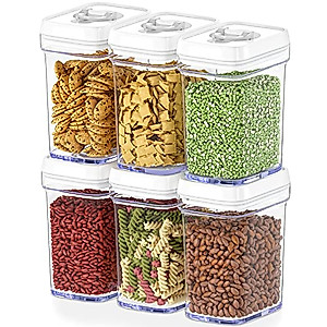 DWËLLZA KITCHEN Clear Airtight Food Storage Containers for Pantry With White Lids – 6 Pack - Air Tight Kitchen Containers Pantry Organization and Storage - BPA-Free Plastic - Keeps Food Fresh & Dry