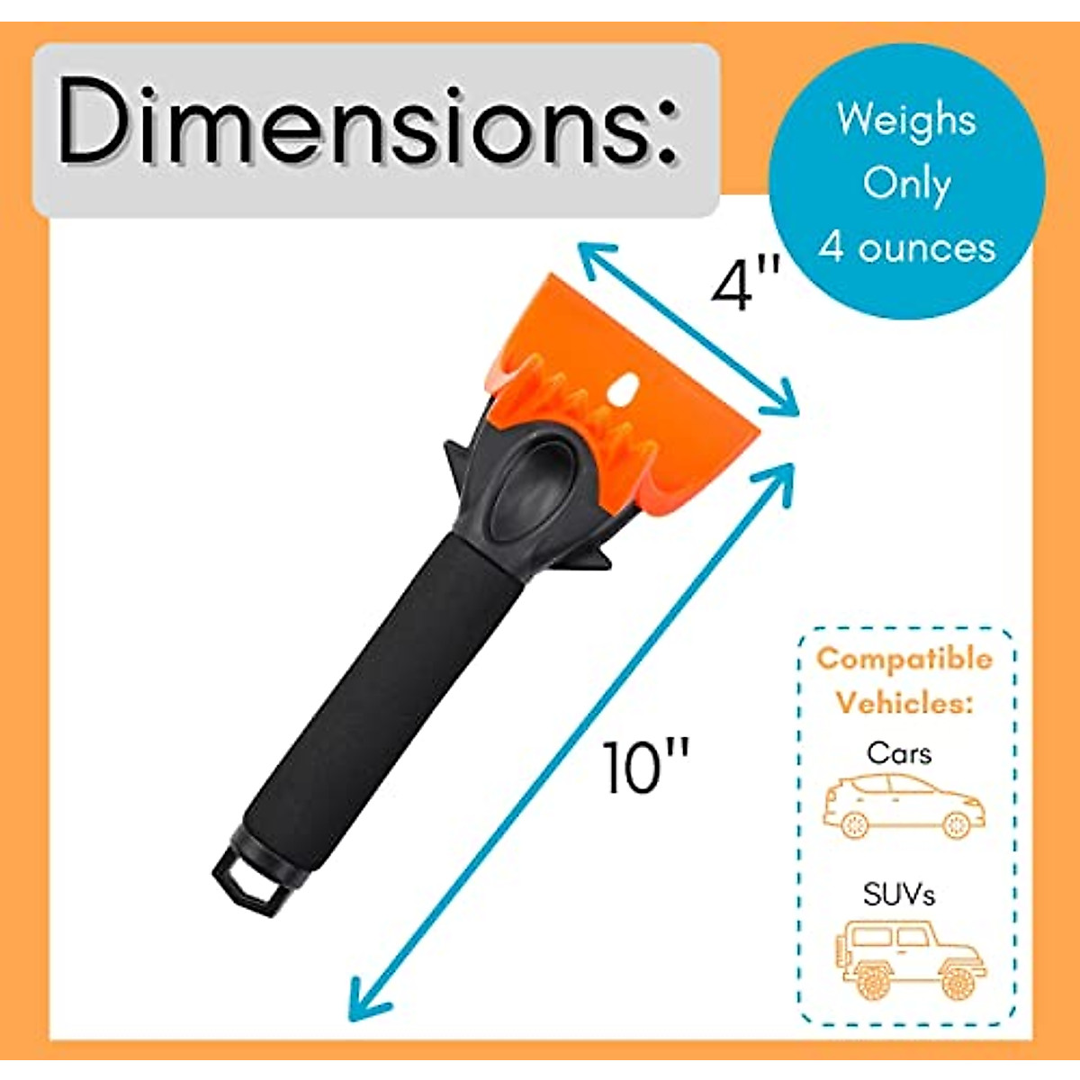 BIRDROCK HOME Ice Scraper and Breaker Combo for Car Windshield & Windows | Water Resistant & Large Padded Glove | Wide 4" Blade | Non-Scratch | Tough ABS Plastic