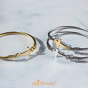 555Jewelry Stainless Steel Metal Cross Religious Religion Sacred Christian Catholic Holy Blessing Bracelet Fashion Fine Jewelry Accessory Bangle Bracelet, Silver Size 60mm