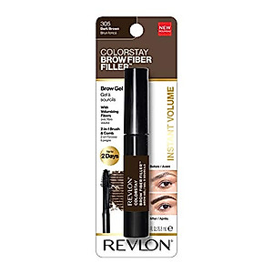 REVLON ColorStay Brow Fiber Filler, Longwearing & Volumizing Waterproof Eyebrow Gel, 305 Dark Brown, 0.23 fl. oz.