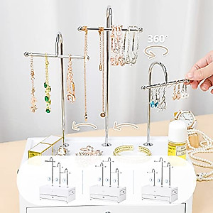 Homde Jewelry Organizer for Necklace Earrings Rings with Metal Hooks (White)