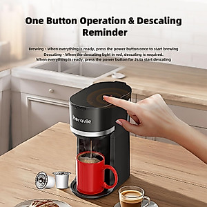 Horavie Mini Single Serve Coffee Maker for K Cup and Ground Coffee, Fast Brew One Cup Coffee Machine with Descaling Reminder and Water Window, 6 to 12 oz. Brew Sizes, Black