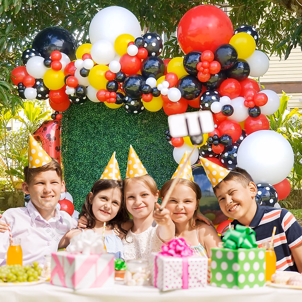 MOMO RUCCI 128Pcs Red Black Yellow Balloons Arch Garland Kit, with Cartoon Flash Lightning Foil Balloon,for Superhero Theme Race Car Cartoon Boy Birthday Baby Shower Party Decoration Supplies