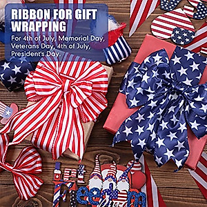 2 Rolls 20 Yard Red White and Blue Ribbon Patriotic Star and Striped Wired Ribbon Royal Blue USA Ribbon DIY Crafts for 4th of July, Independence Day, Memorial Day (Red, White, Blue, 2.5 Inch)