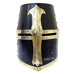 Medieval Crusader Halloween Templar Knight Helmet With Black Finish Brass Design Rustic Vintage Home Decor Gifts