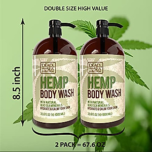 Dead Sea Collection Hemp Body Wash for Women and Men - with Dead Sea Minerals and Hamp Oil - Cleanses and Moisturizes Skin - Pack of 2 (67.6 fl. oz)