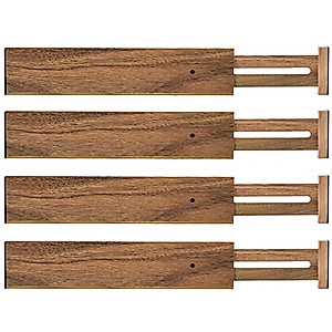 Bambu Masster Acaia wood Kitchen Drawer Dividers 4 Pack,Works in Kitchen,Dresser,Bathroom.