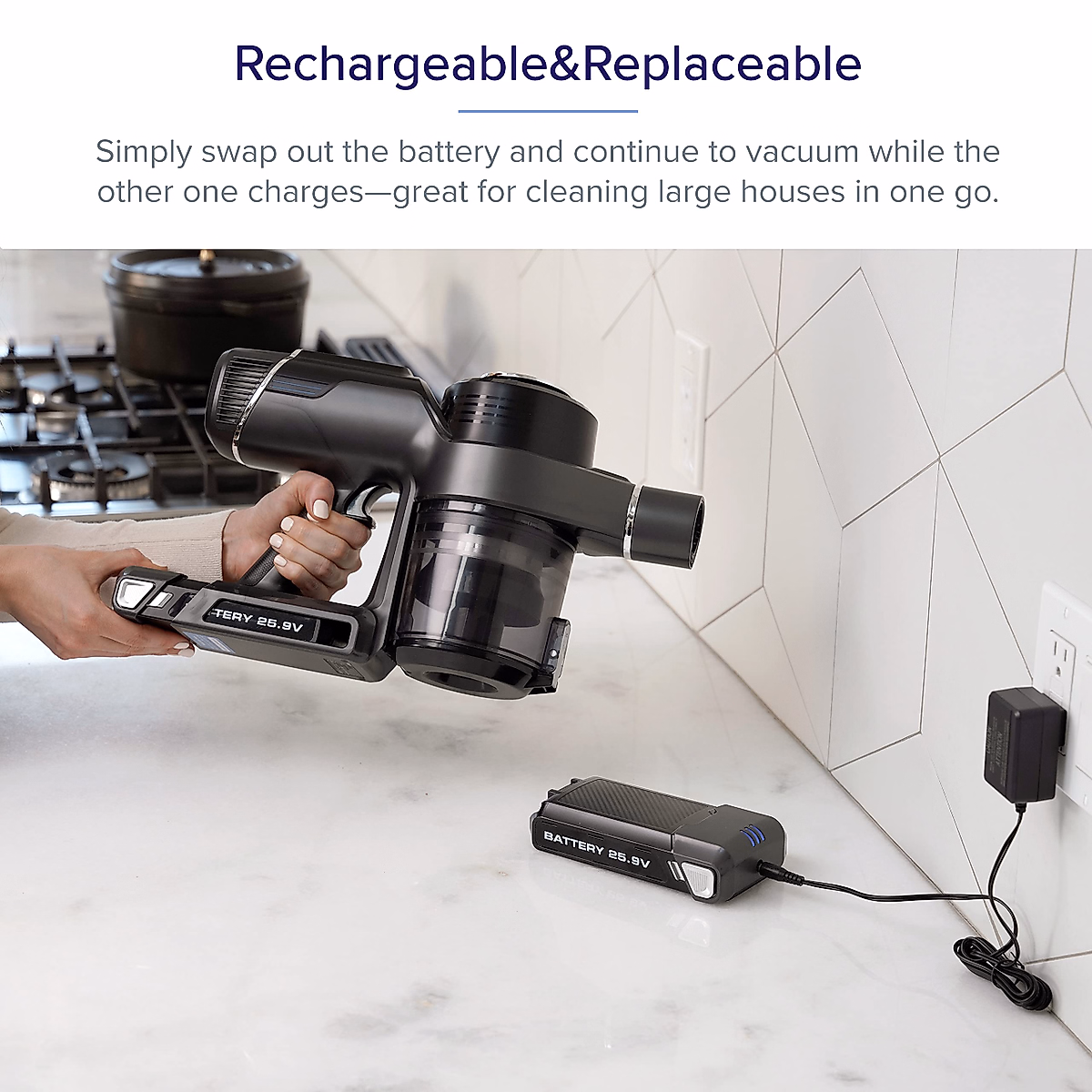 LEVOIT Vacuum Cleaner Replacement Battery, VortexIQ 40-RB, 2500mAh, Up to 40 Minutes Runtime, Grey