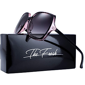 The Fresh Women's Oversized Square Jackie O Cat Eye Hybrid Butterfly Fashion Sunglasses - Exquisite Packaging (727702-Crystal pink/Black paint, Gradient Grey)