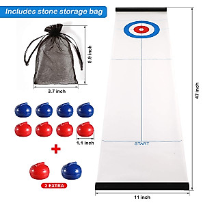 Yobbi Tabletop Curling Game for Kids, Adults & Family. Fun Indoor Sports Game for Everyone. Come with 8+2 Tabletop Curling Stones. Easy to Set Up, Play&Portable. Red & Blue Stones