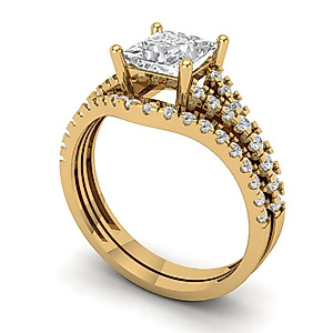 3.36 ct Princess Cut Clear Simulated Diamond 14k Yellow Gold Solitaire W/Accents Wedding Engagement Promise Ring size 8