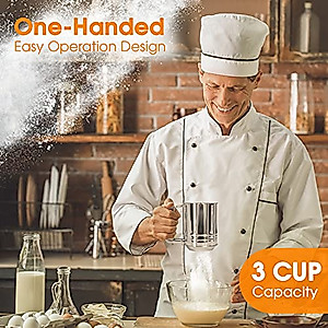 Cook Army Flour Sifter for Baking, 3 Cup Flour Sifter Stainless Steel, Double-layer Baking Sifter, Powdered Sugar Sifter, Great Baking Sifters for all Baking Flour and Powdered sugar, Flour Strainer