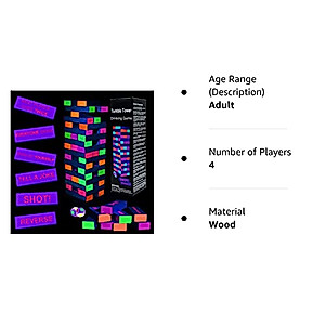 Drinking Games for Adults Party, Black Light Tumble Tower -Glowing Drinking Games Suitable for Day Or Night, 54 Blocks with Hilarious Drinking Commands, Stacking Games for adults party