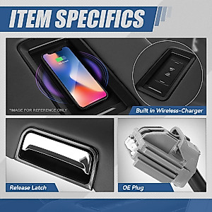 Auto Dynasty [Floor Console Model] Center Console Lid Assembly with Wireless-Charger Compatible with Chevy Tahoe Suburban GMC Yukon XL 2015-2020, Black