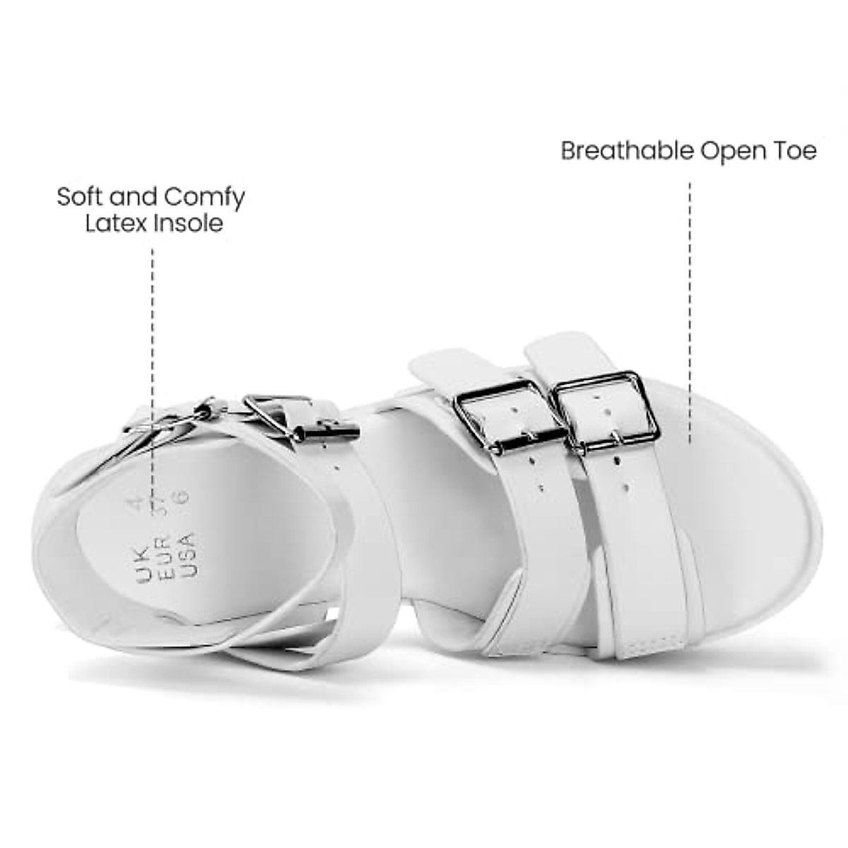 READYSALTED Chunky Platform Sandals for Women Comfortable Gladiator Open Toe High Heeled with Buckle Ankle Strap Block Summer(JAFFA10-White-07)