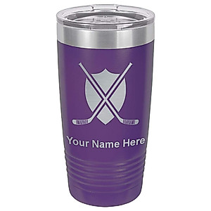 LaserGram 20oz Vacuum Insulated Tumbler Mug, Hockey Sticks, Personalized Engraving Included (Dark Purple)