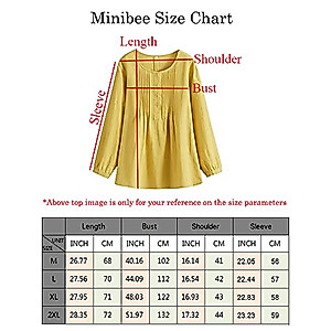 Minibee Women's Scoop Neck Pleated Blouse Solid Color Lovely Button Tunic Shirt White M