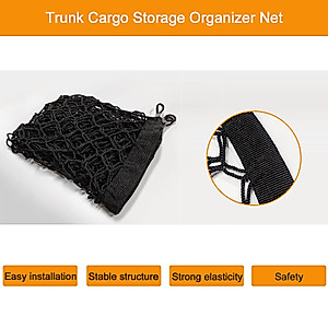 QODOLSI 1 PC Car Trunk Luggage Net, 3.6Ft x 1.3Ft Adjustable Elastic Truck Cargo Storage Net with Installation Tool, Universal Vehicle Organizer Accessories for SUVs Cars RVs Trailer (Black)