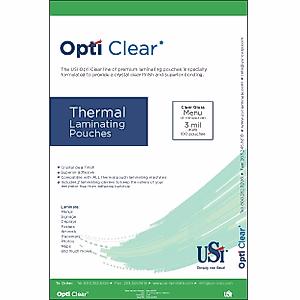 USI Opti Clear Premium Thermal Laminating Pouches, Menu Size, 3 Mil, 12 x 18 Inches, 100-Pack