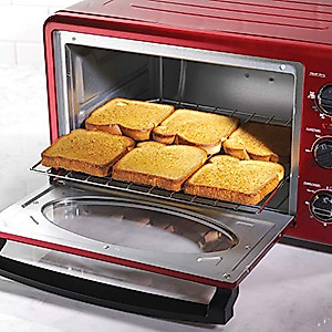 Nostalgia Oven, Toast, AirFry, Broil Functions Large Capacity Fits Slices of Bread Two 12 in. Pizzas-Includes Baking Pan and Frying Basket, 21 Qt, Metallic Red