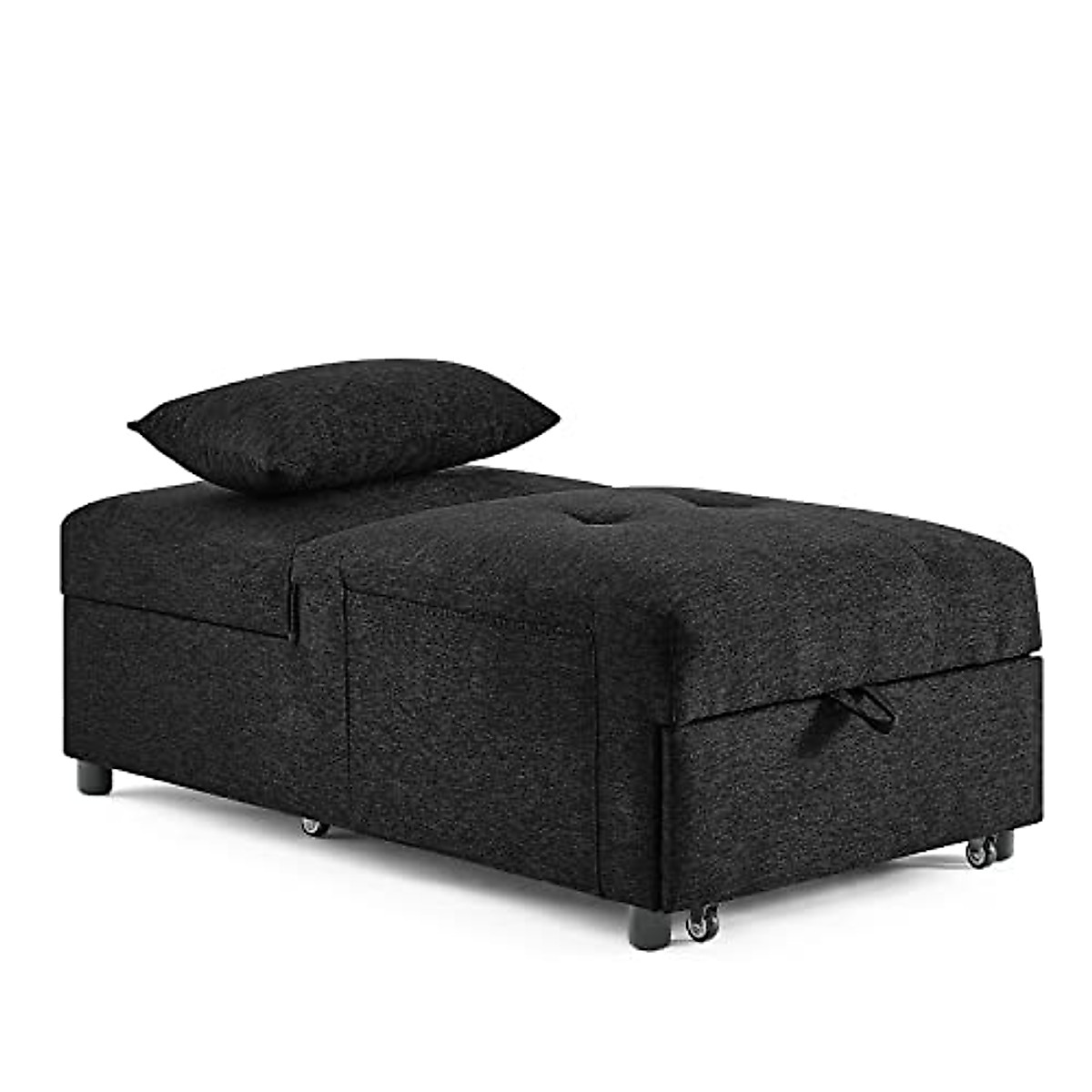 Antetek Sleeper Chair Bed, Convertible Chair 4 in 1 Multi-Function Folding Ottoman Sofa Bed Pull Out Sleeper Chair Beds, Adjustable Backrest, Single Bed Chair for Small Space, Black(44” x 26” x 33”H)