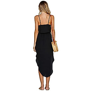 NERLEROLIAN Women's Adjustable Strappy Split Summer Beach Casual Midi Dress Black
