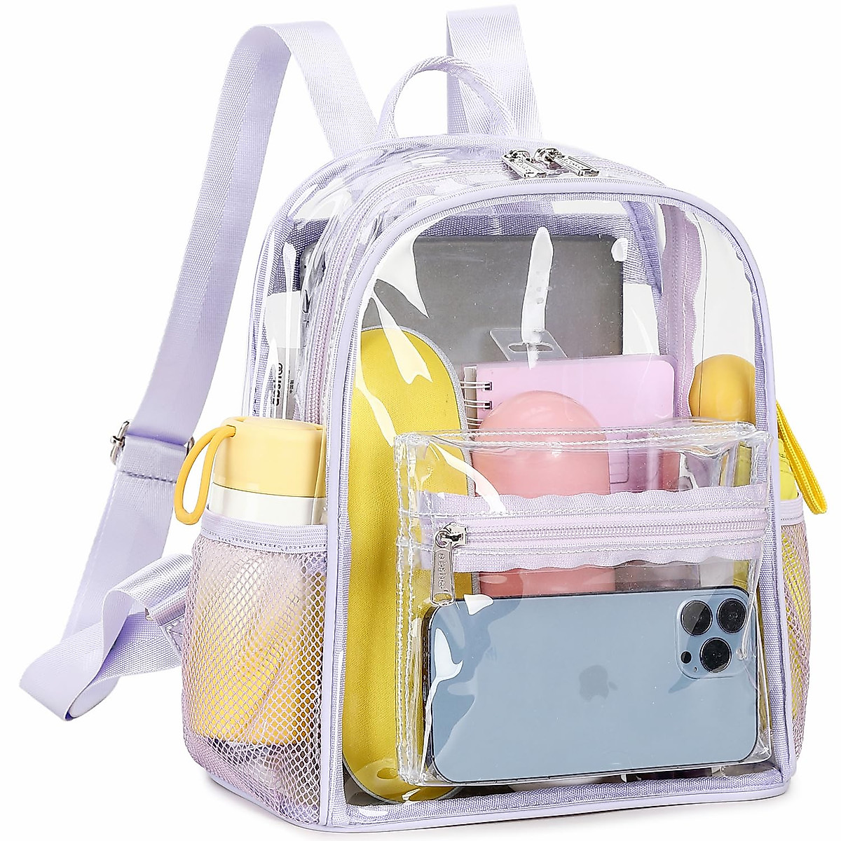 abshoo Clear Mini backpack Stadium Approved 12x12x6 Clear Bag Transparent Small Backpacks (Purple)