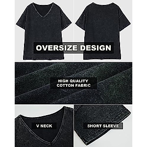 Flowyair Womens Oversized T Shirts Summer Loose Fit Cotton Short Sleeve Basic Tees Casual V Neck Boyfriend Tunic Tops Black Gray