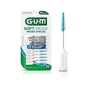 GUM Soft-Picks Wider Space, Easy to Use Dental Picks for Teeth Cleaning and Gum Health, with Convenient Carry Case, Dentist Recommended Dental Picks, 50ct