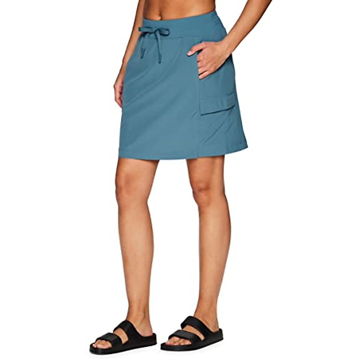 RBX Women's Quick Drying Skort with Cargo Pockets, Lightweight Breathable Stretch Woven Skort with Inner Compression Shorts, Active Skirt for Golf, Tennis, Sports, Long Cargo Teal