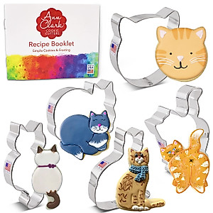 Cat Cookie Cutters 5-Pc. Set Made in the USA by Ann Clark, Cat Loaf, Cat Butt, Cute Kitty Cat, Cat Face, Curled Cat