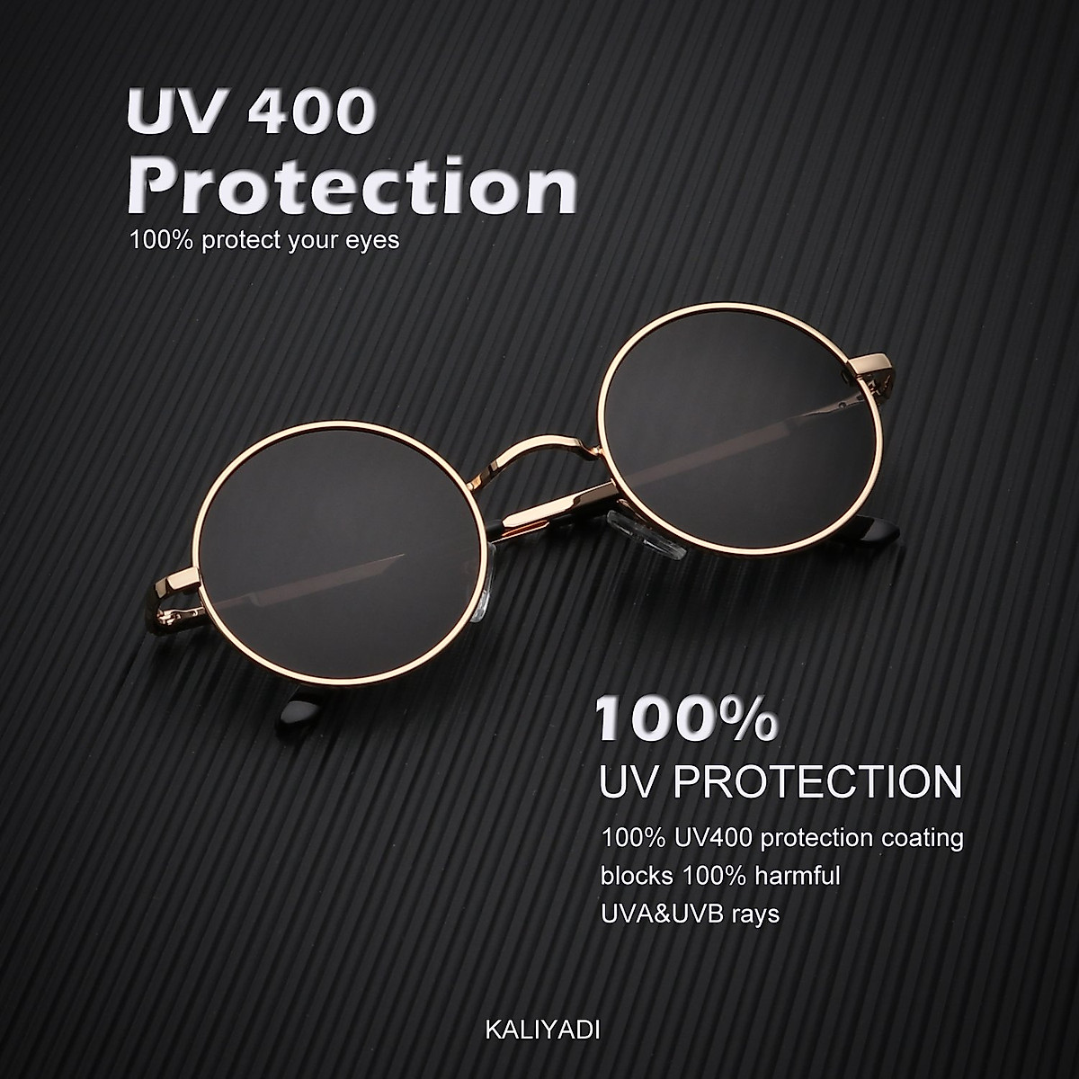 KALIYADI Round Polarized Sunglasses for Men Women Retro Metal Hippie Circle Style Sun Glasses UV Protection (2 Pack) 45mm