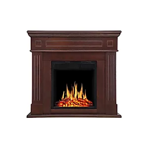 Joy Pebble Electric Fireplace Mantel Wooden Surround Firebox Freestanding Fireplace Hearter with Realistic Log Flame & Remote Control, 750/1500W (Black)