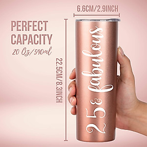Onebttl 25 & Fabulous 20 Oz Insulated Stainless Steel Wine Tumbler, 25th Birthday Gifts Party Supplies Decorations for Women Funny Tumbler Gifts Idea for Friends Her Wife Mom Coworkers, Rose Gold
