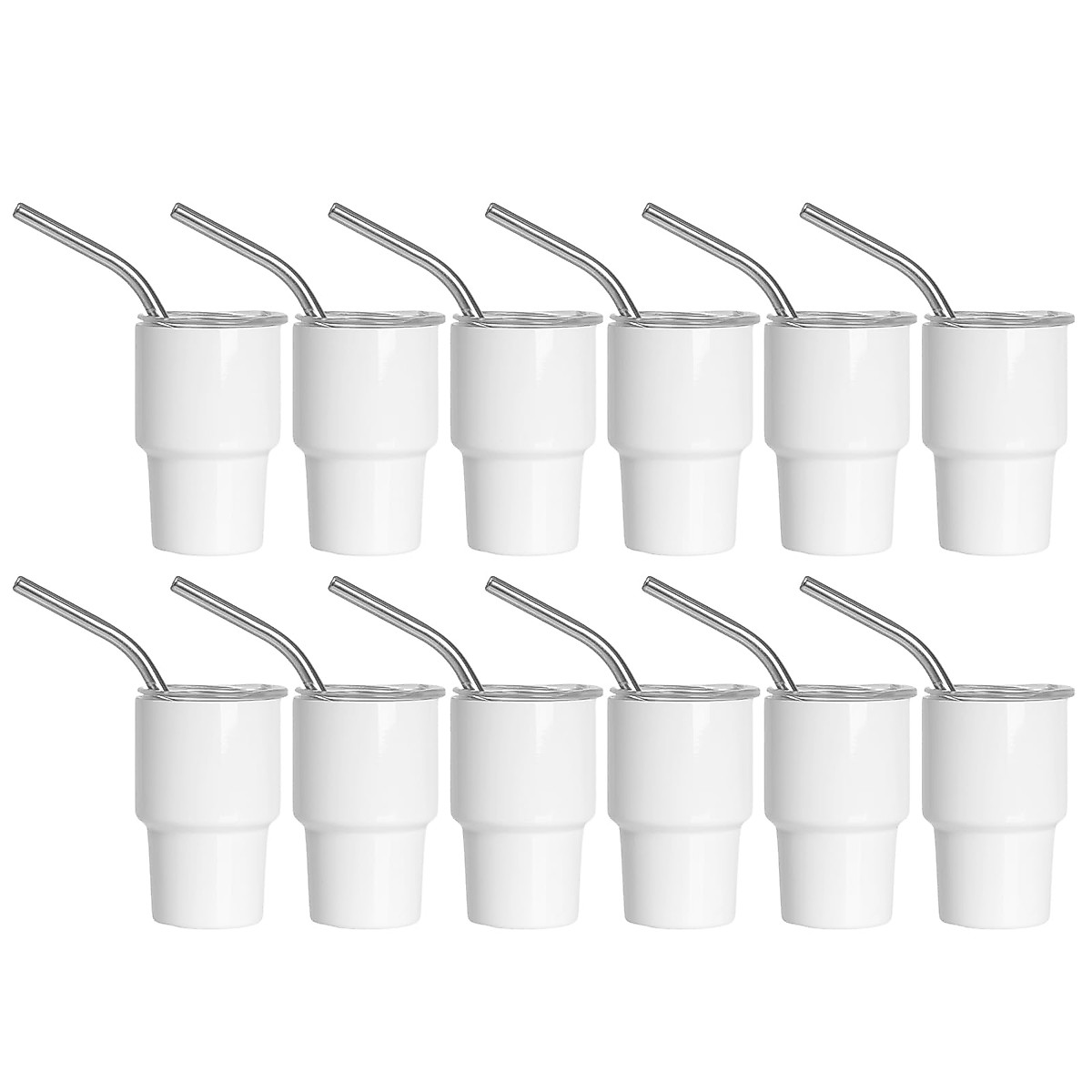 PYD Life 12 Pack 3 OZ Sublimation Shot Glasses Tumblers Blanks Bulk White Mini Wine Tumbler Stainless Steel Tumblers Cups with Lid and Straw for Sublimation Oven Printing