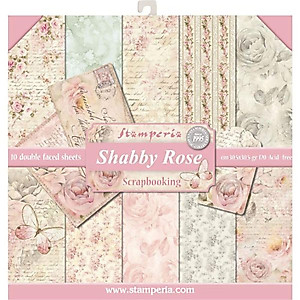 Stamperia Intl Double-Sided Paper Pad-Shabby Rose, 30.5 x 30.5 (12" x 12"), Multicoloured