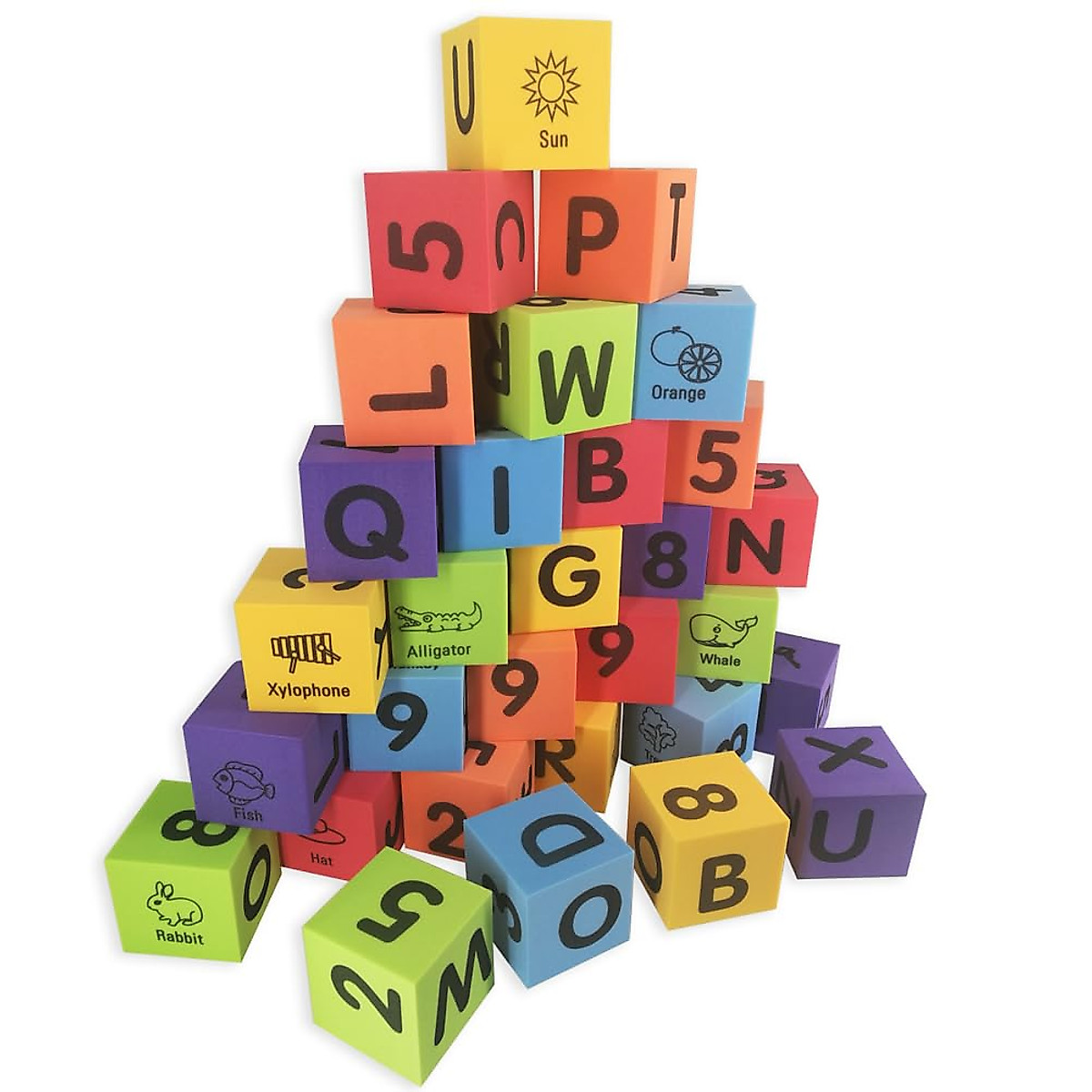 MOBU Foam Building Blocks for Toddlers,30 pcs Alphabet Blocks with Storage Bag,Learning Letter ABC, Numbers 0-9, Stacking Blocks for Kids