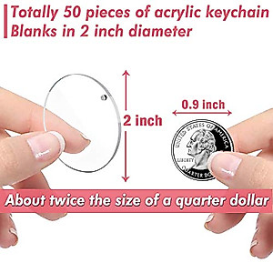 Acrylic Keychain Blanks, Audab 50pcs Clear Keychains for Vinyl, Acrylic Transparent Circle Discs Acrylic Blanks Keychain Bulk for DIY Keychain, Crafting and Vinyl Projects