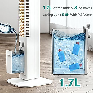 41'' Portable Air Conditioners, 3-1 Evaporative Air Cooler w/Remote, 15H Timer, 90° Swing, Portable AC with 1700ML Water Tank, 8 Ice Boxes, 3 Modes 3 Speeds Cooling Tower Fan For Room Home Office