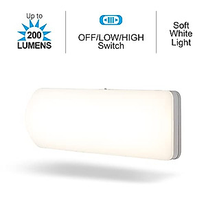 GE Ultrabrite LED Light Bar, 200 Lumens, High/Low/Off Switch, Plug-in, Night Light, Ideal for Dark Spaces, Bedroom, Bathroom, Kitchen, Hallway, Garage, Basement White, 52261, 2 Pack