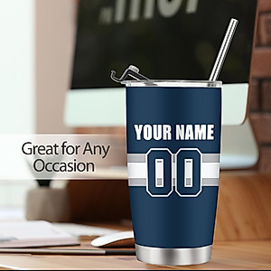 Custom Dallas Tumbler 20oz Stainless Steel with Lid & Straw Personalized Football Fans Gifts for Women Men Coffee Travel Mug Cup Add Name Number