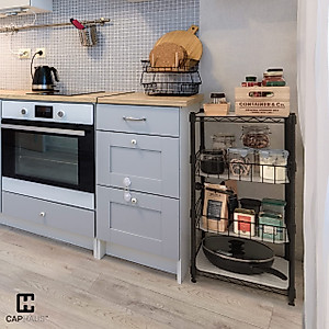 Fencer Wire NSF 2 to 4 Tier Stackable Wire Shelving Unit w/Baskets & Liner, Storage Rack Kitchen, Bathroom, Laundry Closet, Wire Shelving Basket Shelves, Storage Rack Corner Shelves, Black