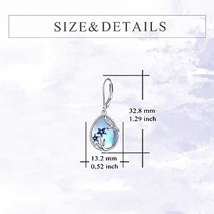 YFN Moonstone Earrings with Forget-Me-Not Sterling Silver Flower Teardrop Drop Dangle Leverback Earrings Gift for Women