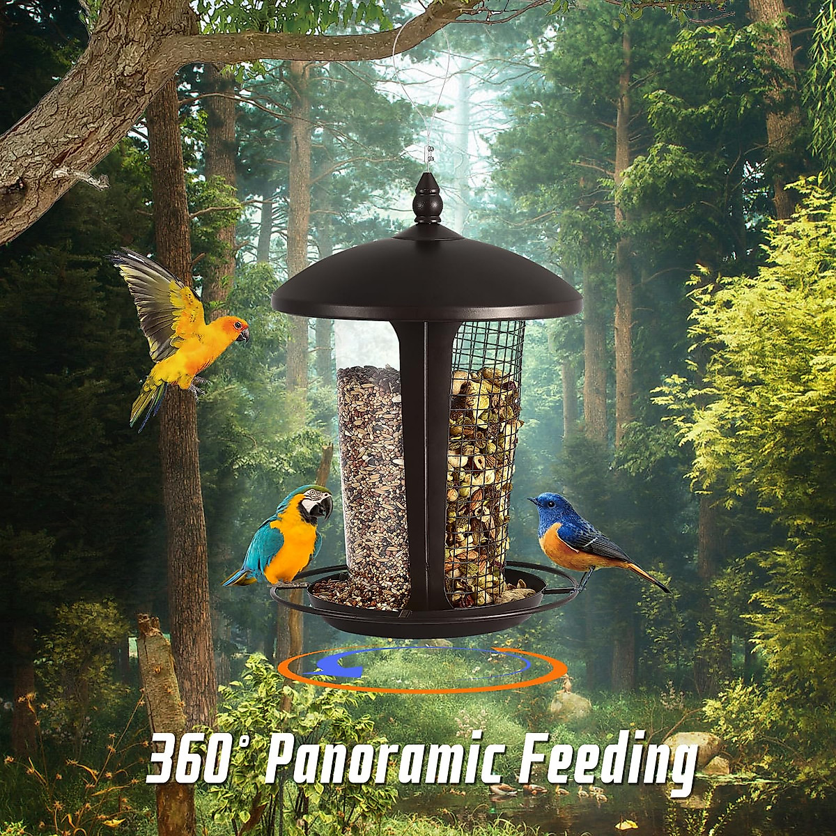Tyndall Space Time Wild Bird Feeder for Outside, with Double Layer Squirrel Proof Large Hanging Metal Bird Feeders, Garden Yard Outdoors Decoration, 3Lbs Bird Seed Capacity