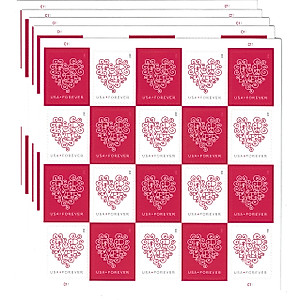 USPS Forever Hearts Forever Stamps - 100 Stamps (5 sheets of 20)