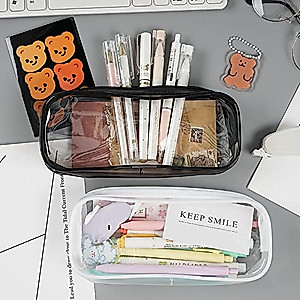 WUWEOT 10 Pack Clear Pencil Case, PVC Pencil Bag Makeup Pouch, Big Capacity Travel Toiletry Bag with Zipper for School Office Stationery and Travel Storage (Black+White)