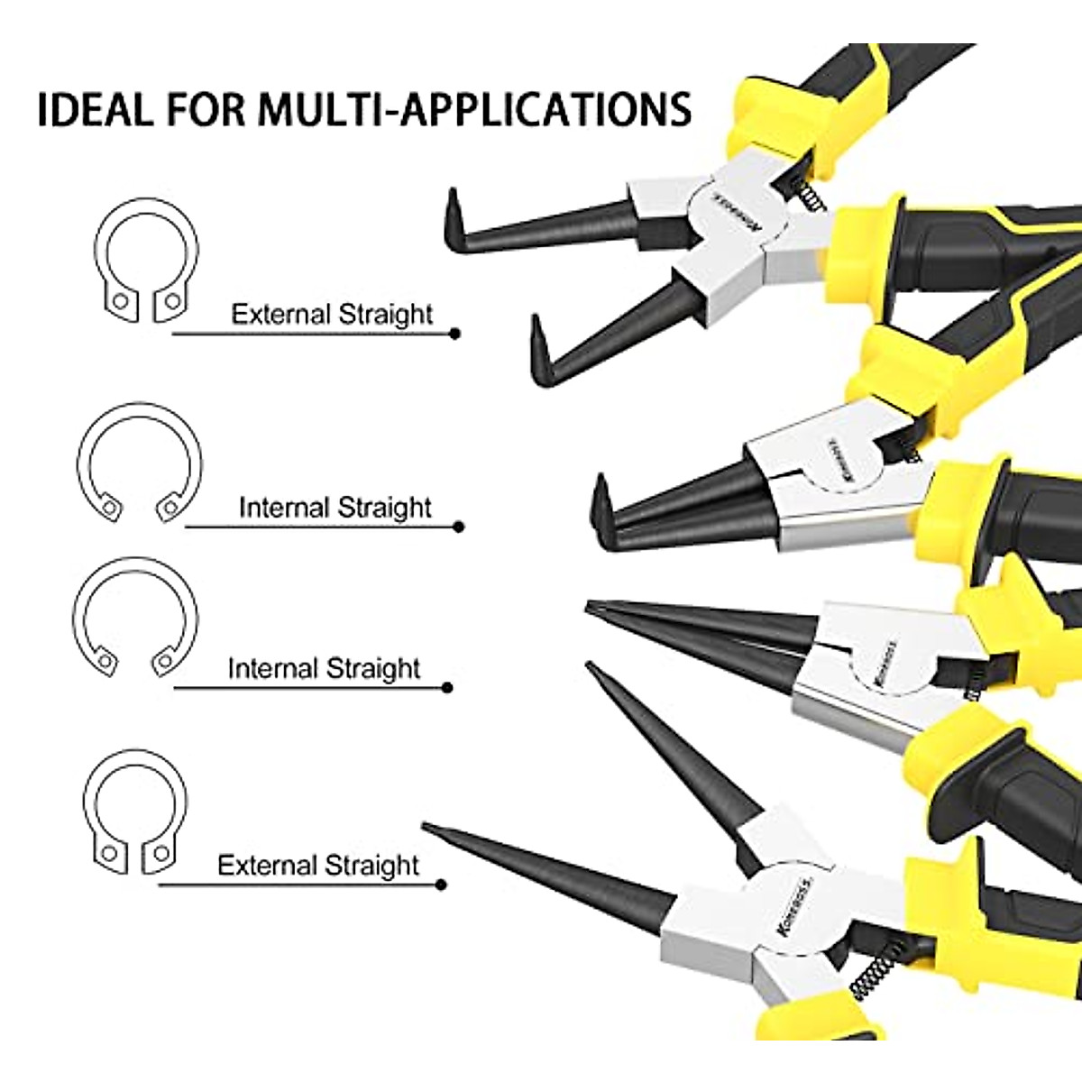 4 PCS Snap Ring Pliers Set Heavy Duty 7-Inch Internal/External Circlip Pliers Kits 5/64" Tip Straight/Bent Jaw for Ring Remover Retaining with Storage Bag