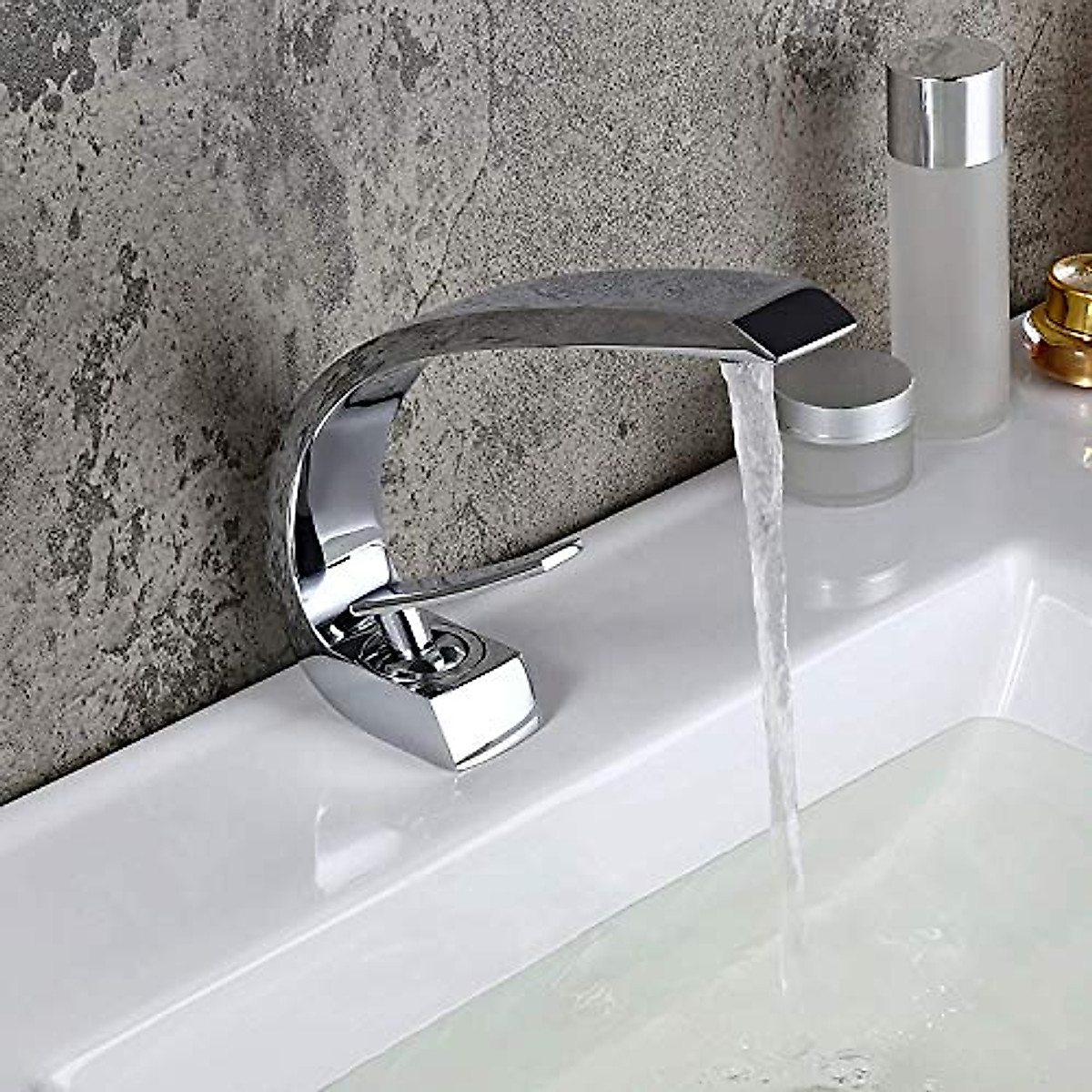 Homary 1-Handle Bathroom Sink Faucet with Pop Up Drain One Hole Deck Mount Curved Lavatory Faucet Mixer Tap, Solid Brass Chrome