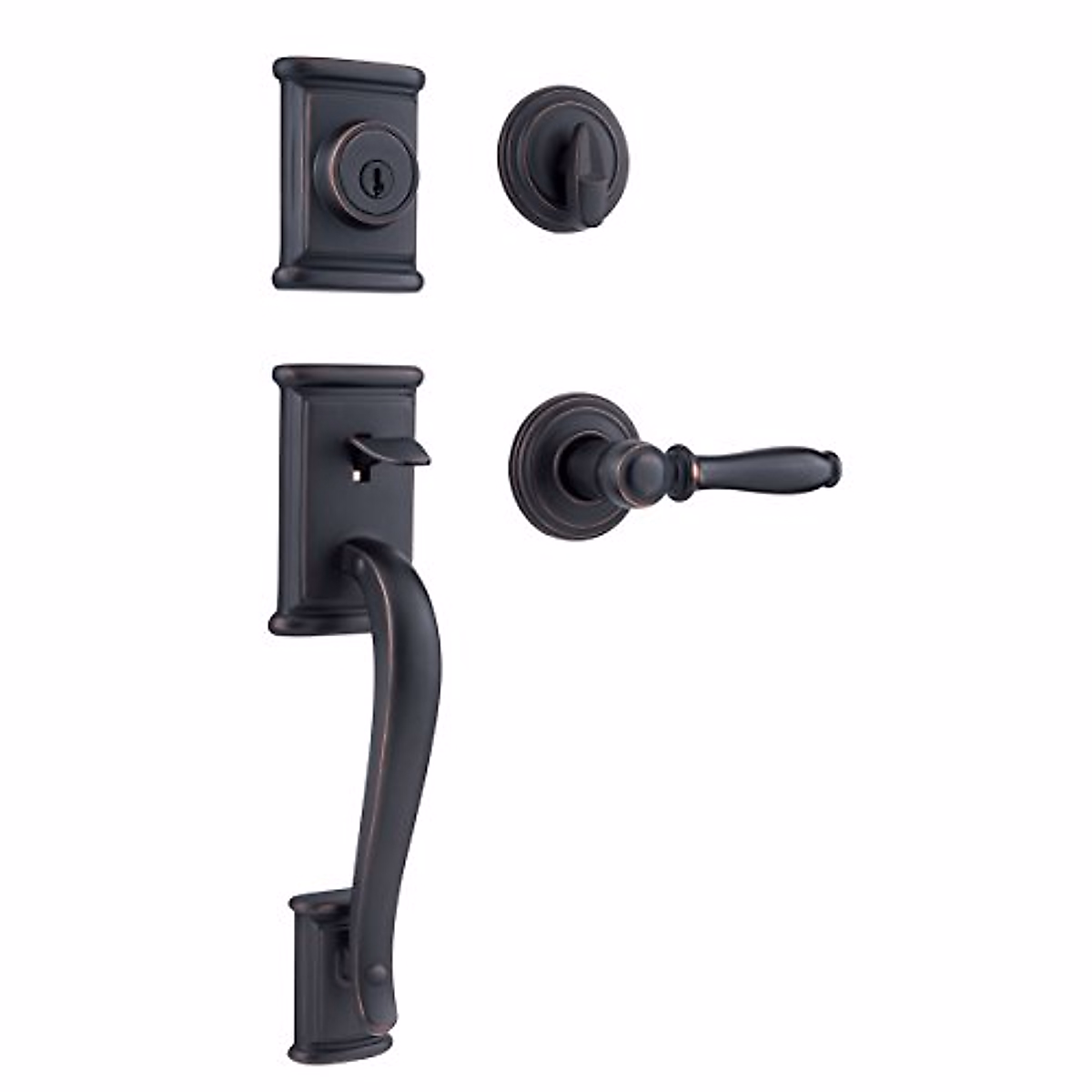 Kwikset 98001-098 Ashfield Single Cylinder Handleset w/Ashfield Lever featuring SmartKey in Venetian Bronze